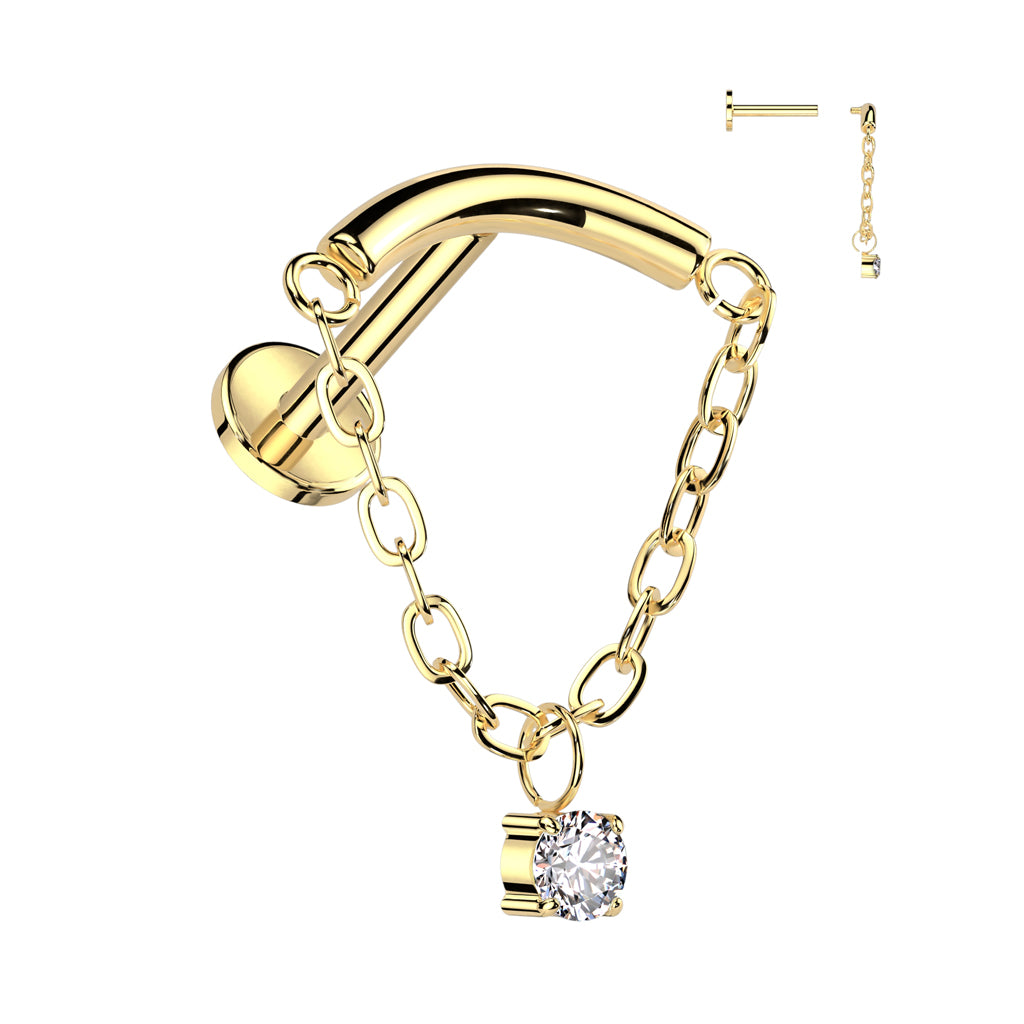 Hidden Helix Labret Goudkleurig Zirconia & Ketting - Titanium